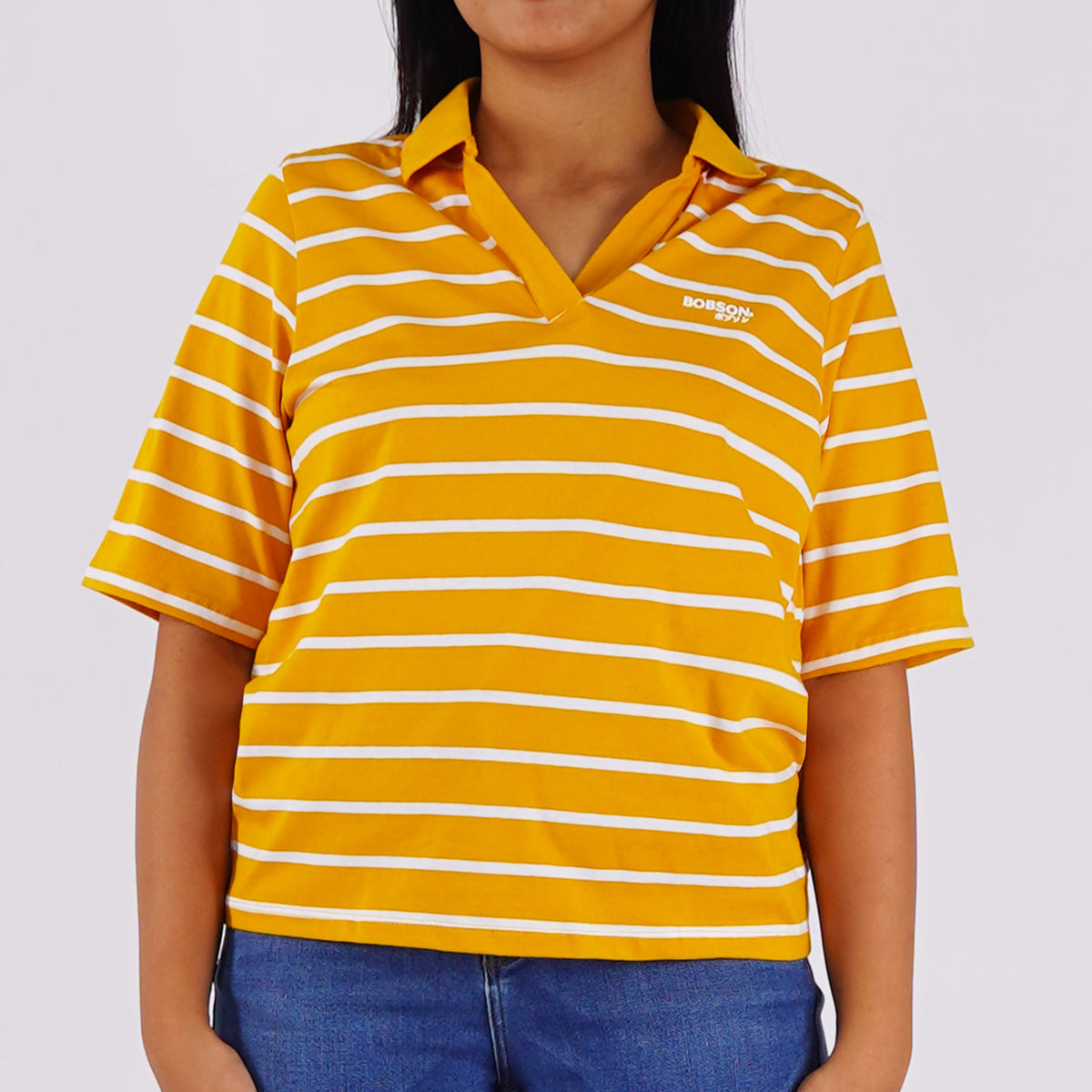 Bobson Japanese Ladies Basic Collared Shirt Relaxed Fit 157847 (Yellow ...