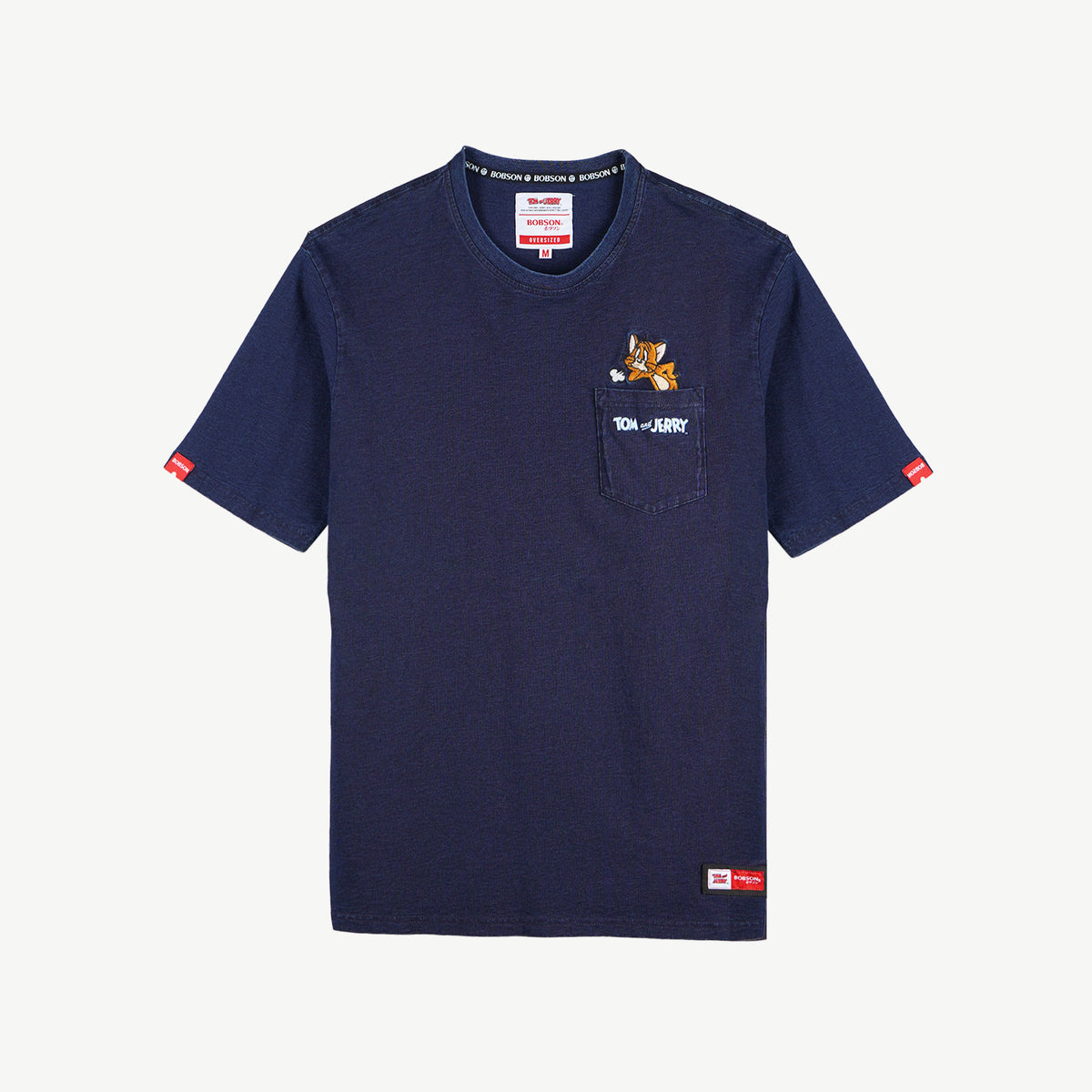Bobson Japanese X Tom and Jerry Men's Basic Oversized Indigo Pocket T ...